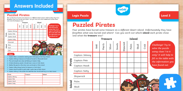 Puzzled Pirates Fun Logic Puzzle - Twinkl - Kids Puzzles