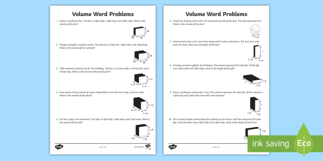 Volume Of Rectangular Prisms Word Problems Teacher Made 