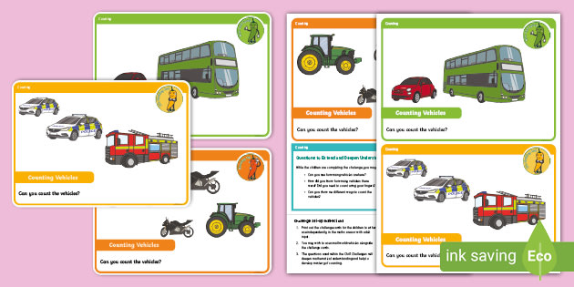 EYFS Maths Counting Chilli Challenges: Counting Vehicles