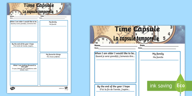 Time Capsule Transition Worksheet / Worksheet - English/French - Time ...