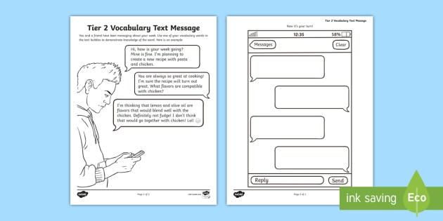 Tier 2 Vocabulary Text Message Activity - ELA Resources