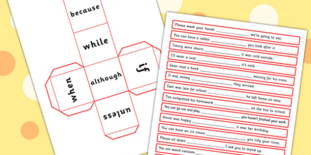 Roll A Conjunction Sentence Activity With Because While If When