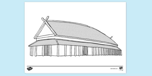 FREE! - Longhouse Colouring Sheet | Colouring | Twinkl Resources