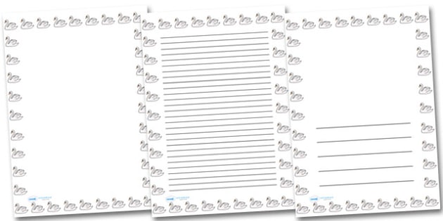 'Outline of Swan' Page Border Portrait | Writing frames