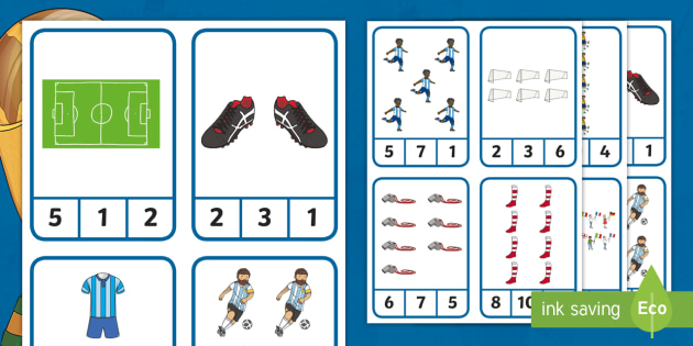 Football-Themed Number Recognition Matching Peg Cards