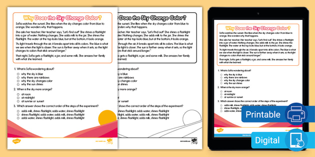 Second Grade Sky Reading Comprehension Activity | Twinkl USA