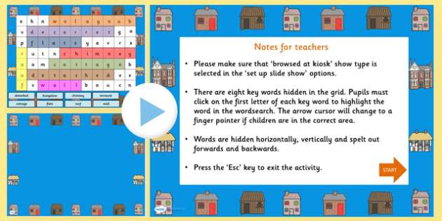 Houses and Homes Interactive Wordsearch PowerPoint-houses and homes