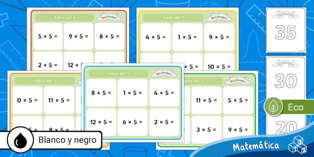 Bingo de Las Tablas de Multiplicar Cartones 02