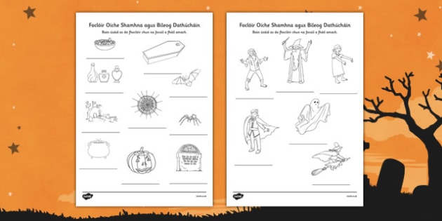 Irish Halloween Dictionary Work Colouring Sheet