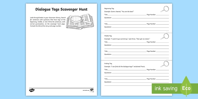 Dialogue Tags Scavenger Hunt - Twinkl