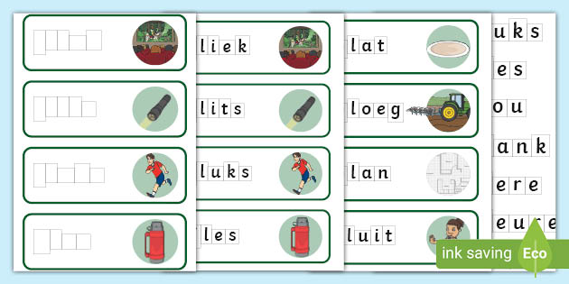 Bou Woorde Met Klanke -pl, -fl en -kl Woordkaarte