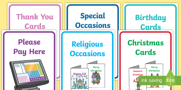 Card Shop Role Play Signs