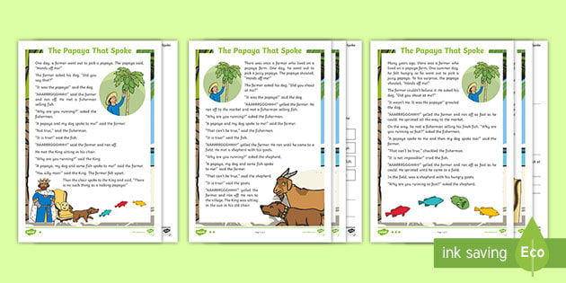 KS1 The Papaya That Spoke Differentiated Reading Comprehension Activity