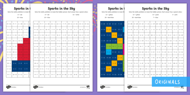 Sparks in the Sky Addition Mosaic Worksheet / Worksheets