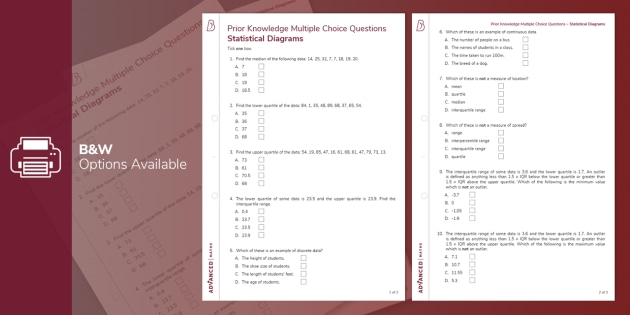 👉 Prior Knowledge Multiple Choice Questions Statistical Diagrams