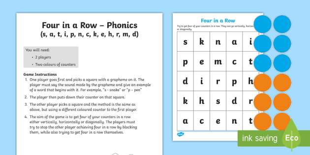 Four in a Row Phonics (Set 1) Game (teacher made)