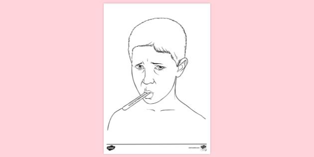 FREE! - Boy With Thermometer Colouring Sheet | Colouring Sheets