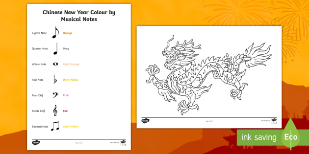 Chinese New Year Colour by Musical Notes Worksheet / Worksheet