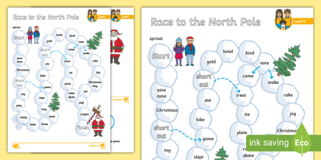 Christmas Phonics Level 5 Race to the North Pole Board Game