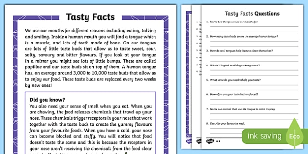 Sense of Taste Differentiated Reading Comprehension Activity