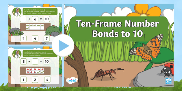 Minibeast-Themed Ten-Frame Number Bonds to 10 PowerPoint