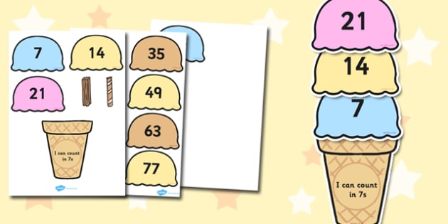 Counting in 7s Ice Cream Activity - maths, numeracy, count, on, add, lots