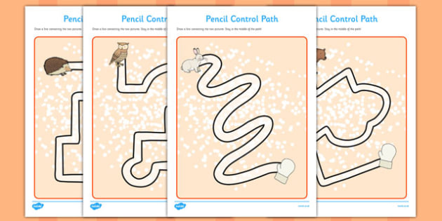 The Mitten Pencil Control Path Worksheets (teacher made)