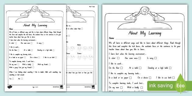 About My Learning Questionnaire (teacher made)