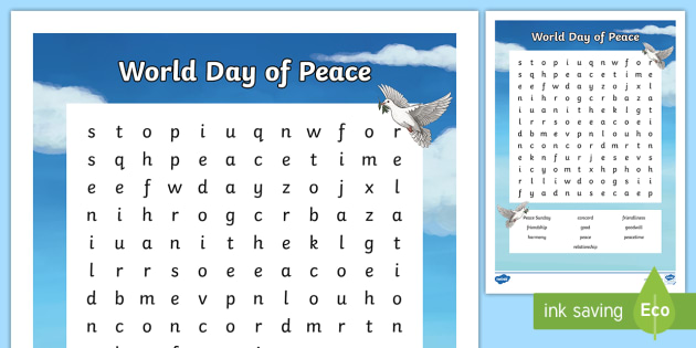 World Day of Peace Word Search (teacher made)