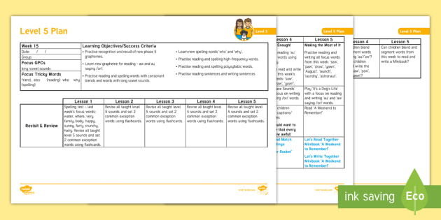 Level 5 Week 15 Weekly Plan (teacher made)