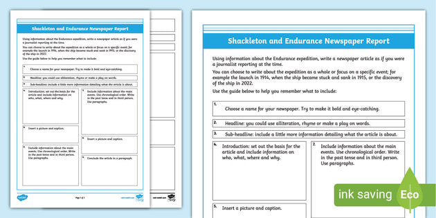 Shackleton and Endurance Newspaper Report Writing Frame