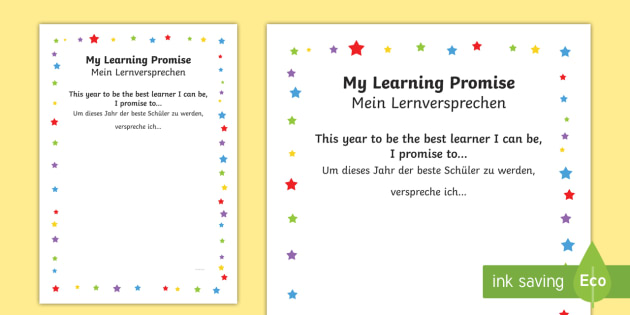 My Learning Promise Worksheet / Worksheet English/German