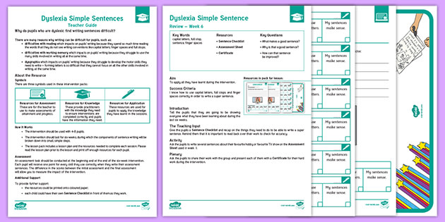 Pack Six Dyslexia Simple Sentences: I Can Write a Sentence Activity Pack