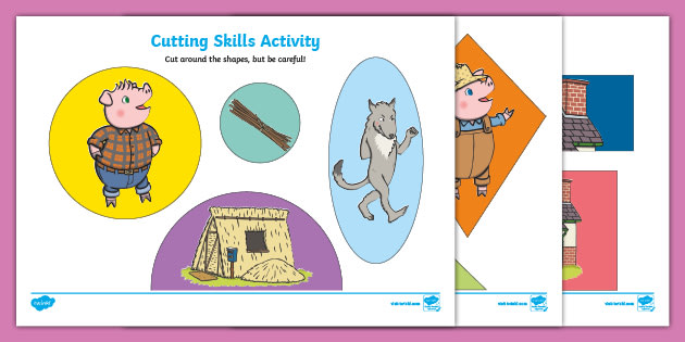 The Three Little Pigs Themed Cutting Skills Worksheet / Worksheet - cut