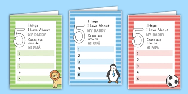 5 Things I Love About Dad Father's Day Card Template English/Spanish - 5