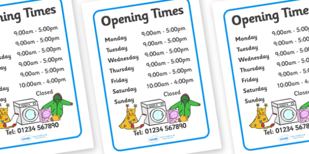 Laundrette Role Play Opening Times (teacher made)