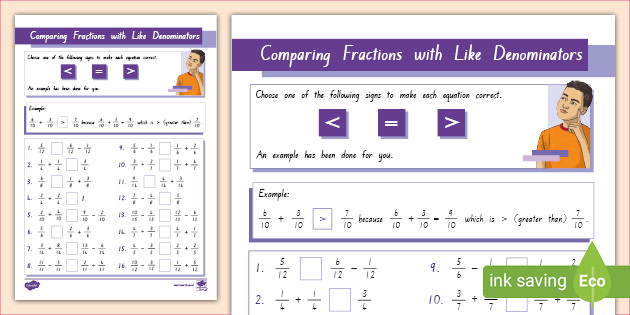 Comparing Fractions with Like Denominators (teacher made)