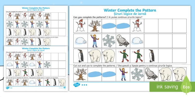 Winter-Themed Complete the Pattern Differentiated Worksheet / Worksheets