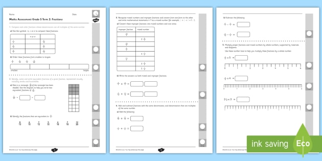 Grade 5 Fractions Term 2 Test Teacher Made Math Exam 5 Term 2 