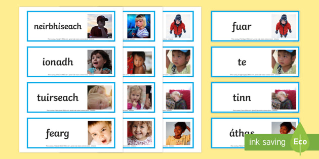 Emotions Photo Word Cards Gaeilge - Requests (teacher made)