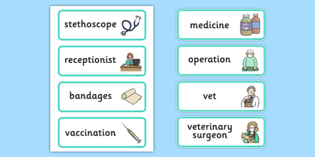 Vets Surgery Labels - Vet Surgery, pets, pet, role play, vets