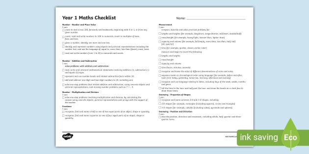 2014 New Curriculum Year 1 Maths Objectives Checklist 2014-new-curriculum-year-1-maths-objectives-checklist