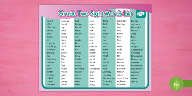grade 2 sight words