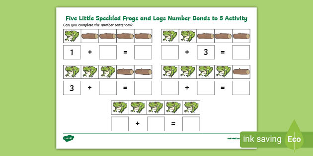 👉 Five Little Speckled Frogs and Logs Number Bonds to 5 Activity