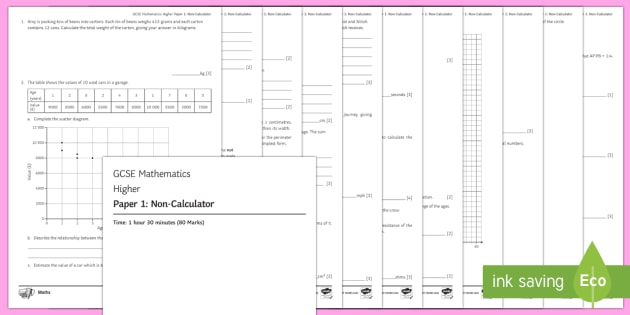 * NEW * GCSE Maths (Non-Calculator) Practice Higher Paper 1