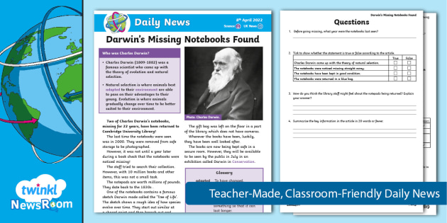 Interactive PDF: Daily NewsRoom Story -Darwin's Missing Notebooks Found ...