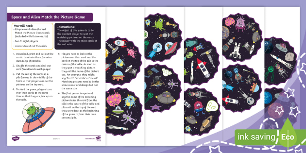 Space and Alien Match the Picture Game (teacher made)