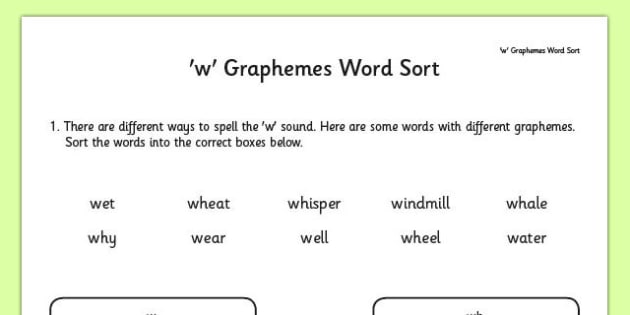 w Graphemes Word Sort (teacher made)