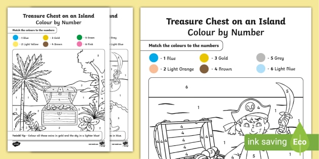 FREE! - Treasure Chest on an Island Colour by Number Pages