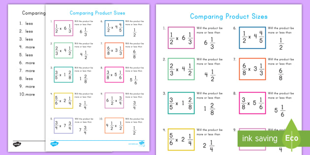 Comparing Product Sizes Worksheet / Worksheet (teacher made)